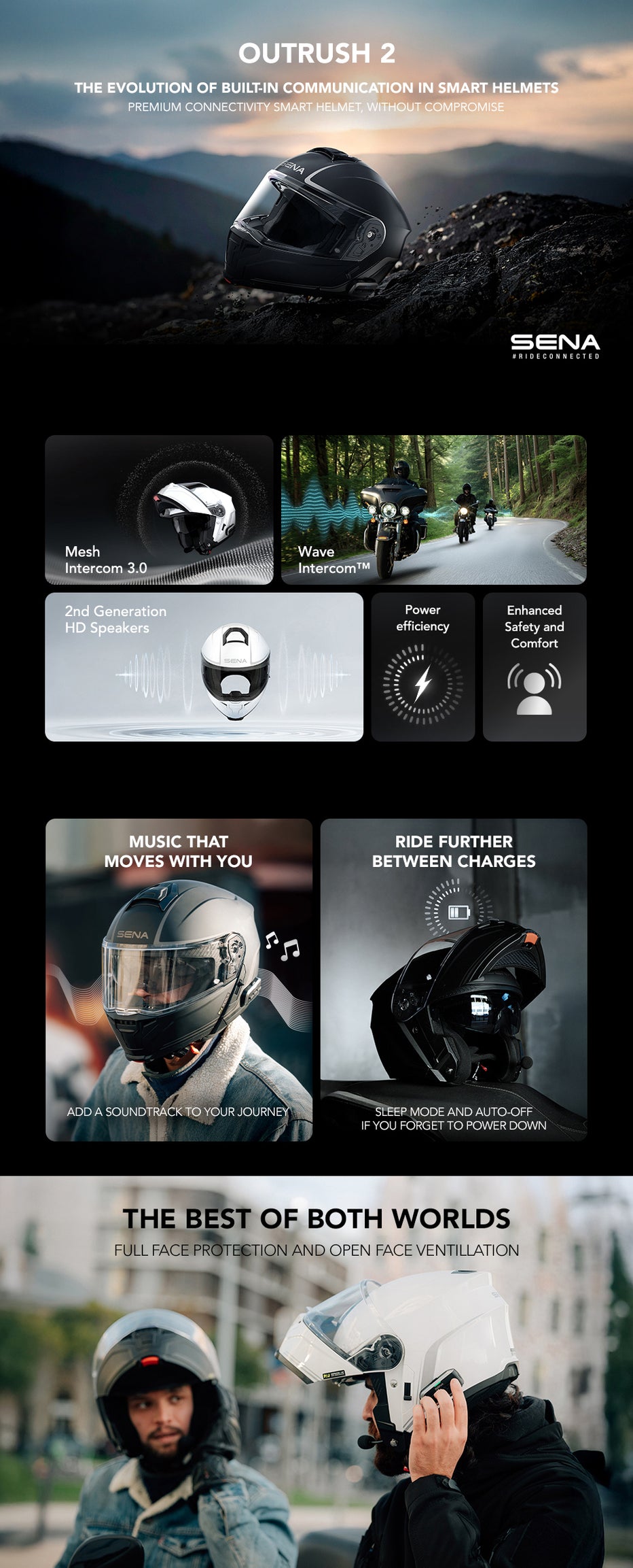 OUTRUSH 2 Modular Smart Motorcycle Helmet with Mesh Intercom Communica ...