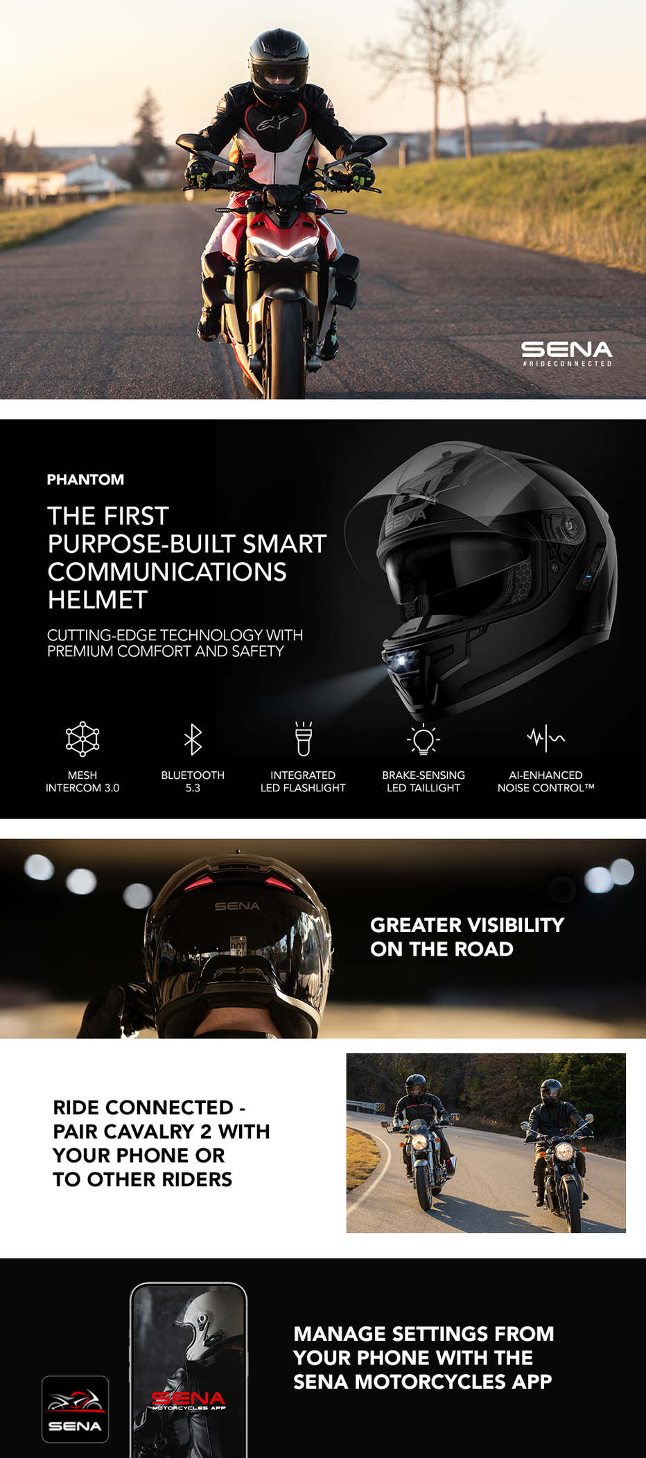 Sena Phantom Full Face Motorcycle Smart Communication Helmet with Mesh Intercom – Sena ...
